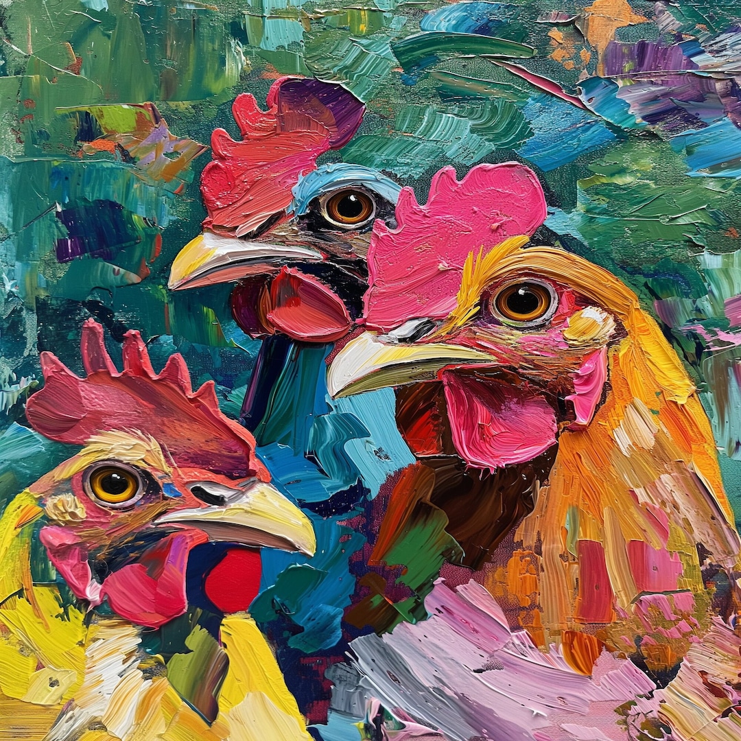 Impasto Chicken - Abstract Chicken Gift - Vibrant Chicken Art - Whimsy ...