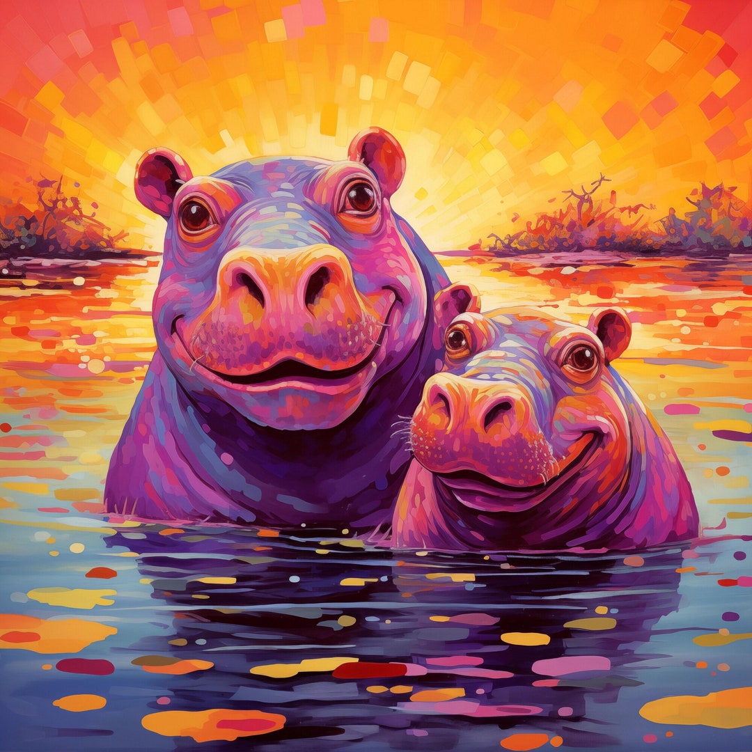 Colorful Hippo Art Print: Whimsical Nursery Decor (digital Download) - Etsy