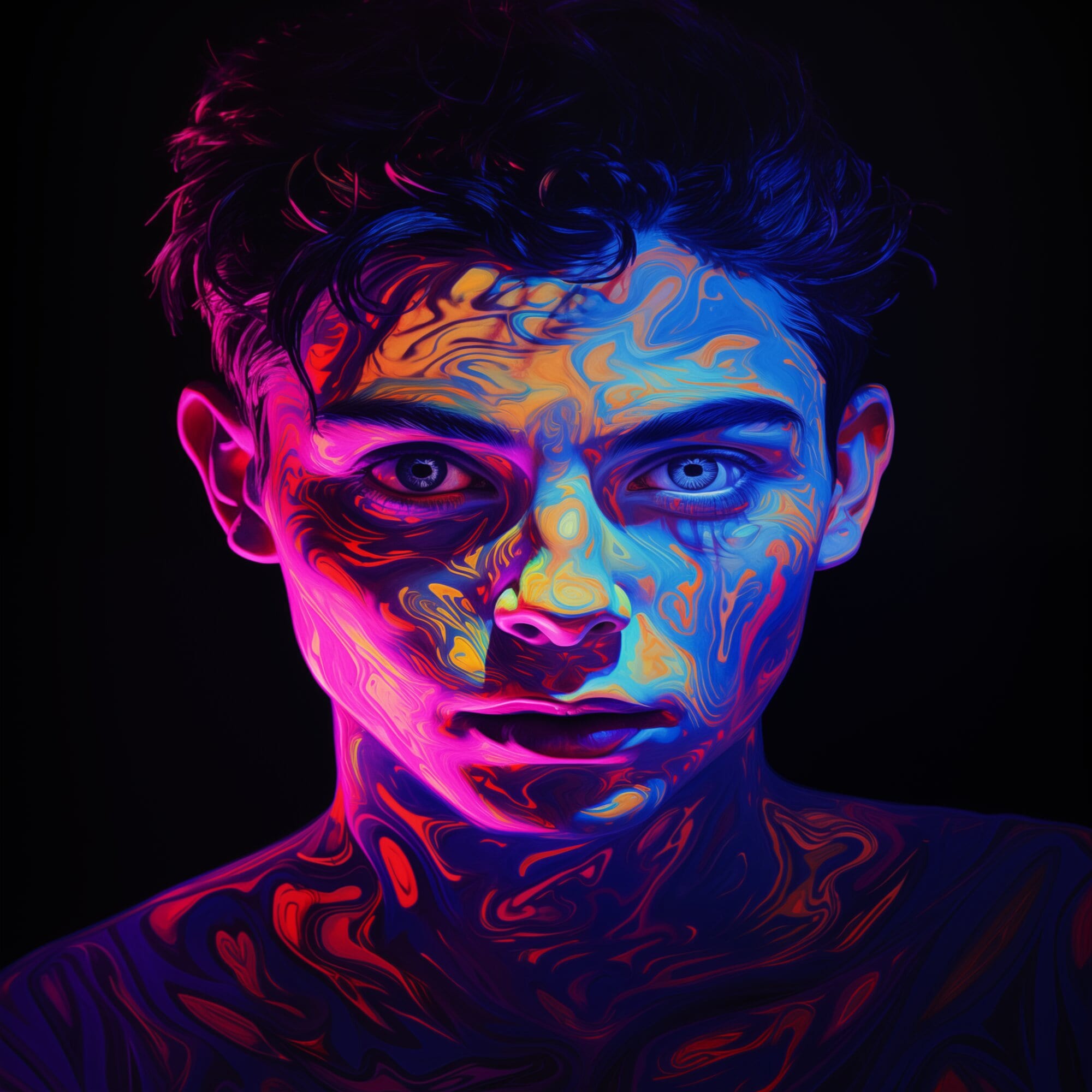 Black Light Male Art Black Light Style Art Surreal Male Art Colorful ...