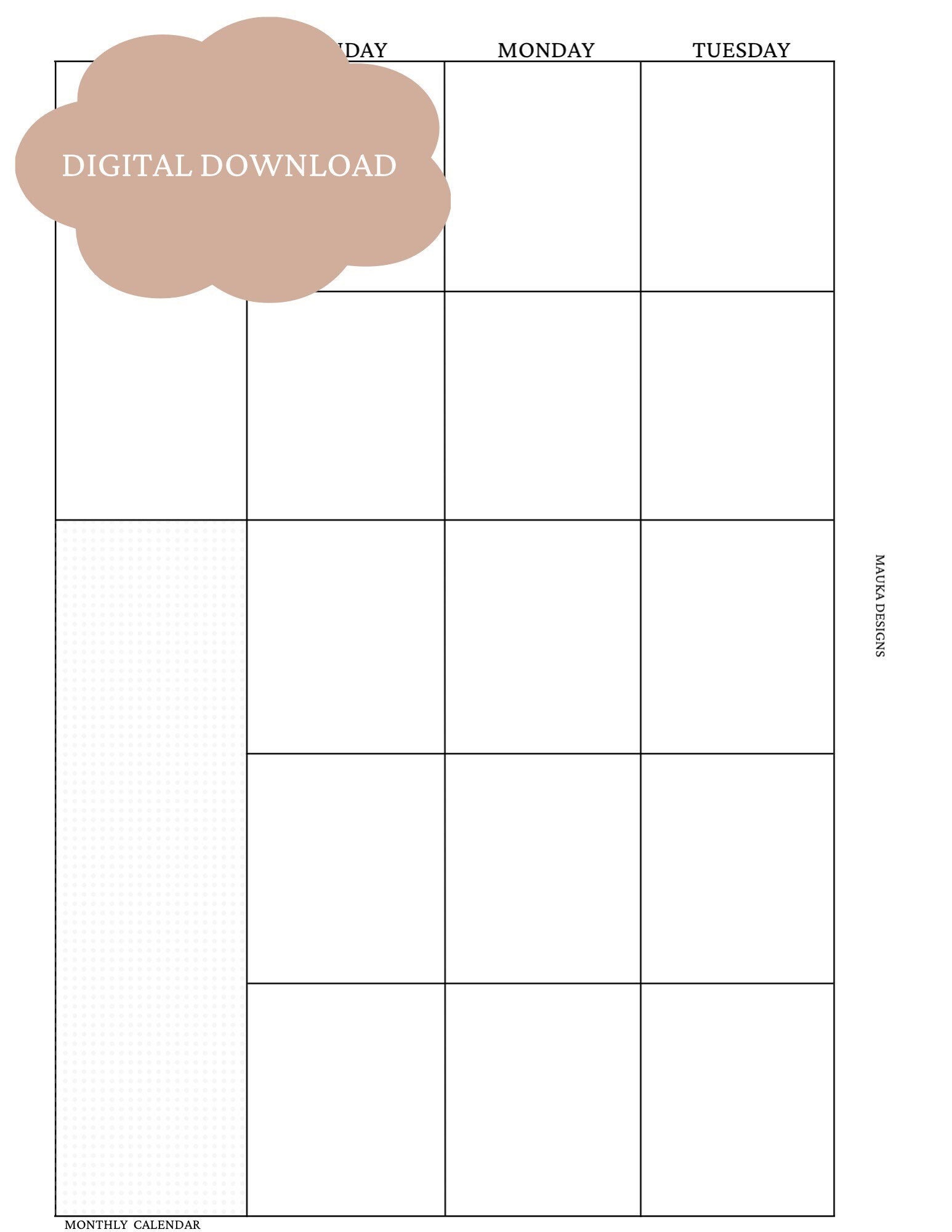 A5 Monthly Calendar Printable Planner Insert Personal Size Inserts ...