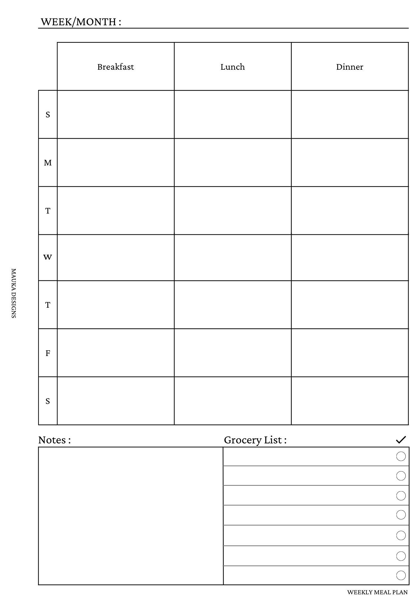A5 Weekly Meal Plan Printable Planner Insert Personal Size Inserts Meal ...