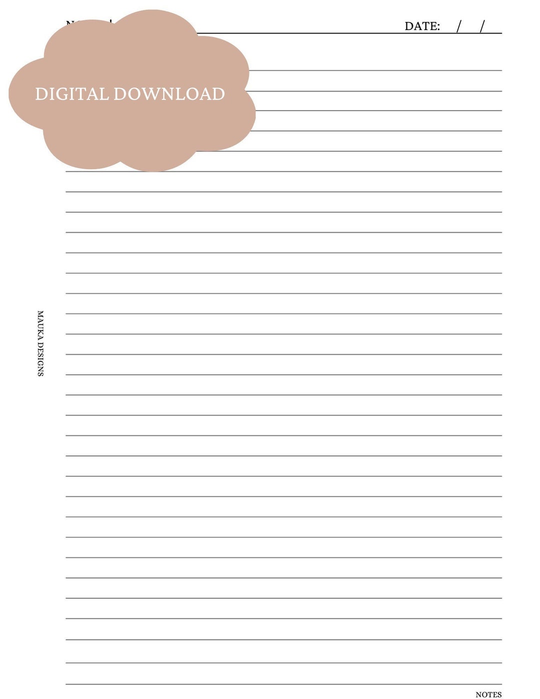 Letter Size Notes Page Printable Planner Insert Personal Size Inserts ...