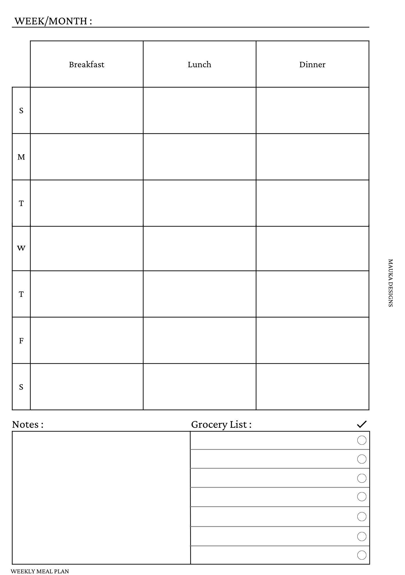 A5 Weekly Meal Plan Printable Planner Insert Personal Size Inserts Meal ...