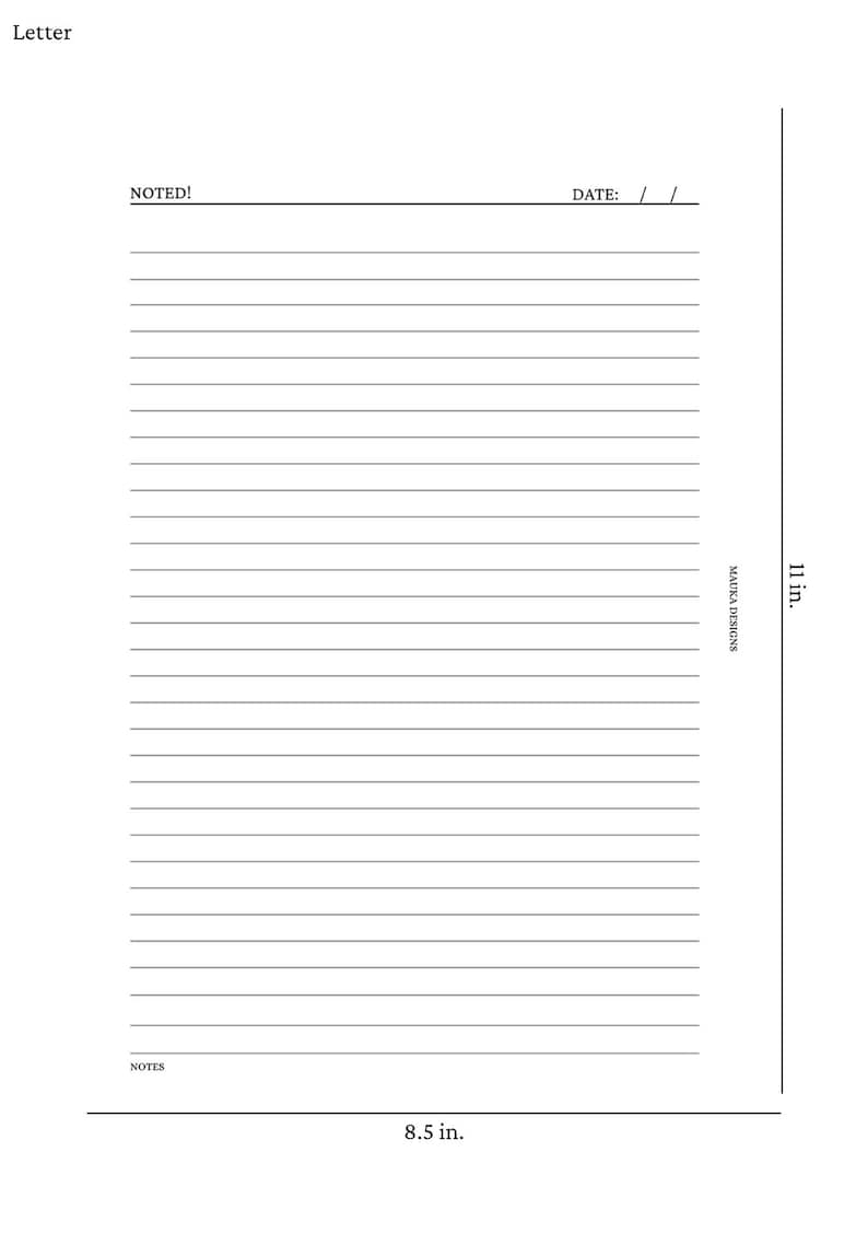 Letter Size Notes Page Printable Planner Insert Personal Size Inserts ...