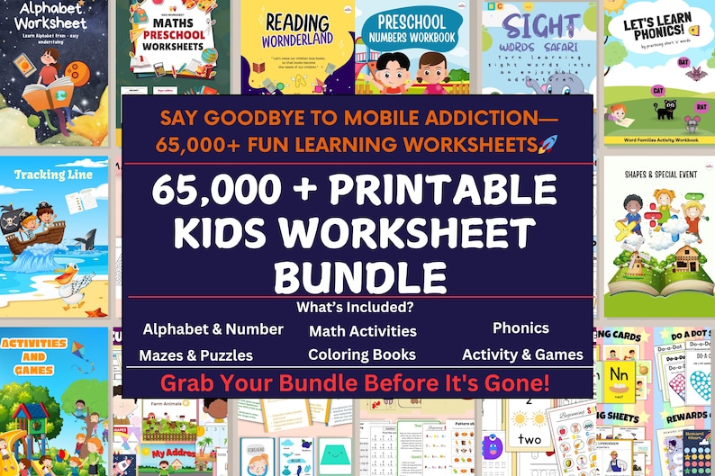 65,000+ Printable Kids’ Worksheets Bundle Screen-free Learning ...