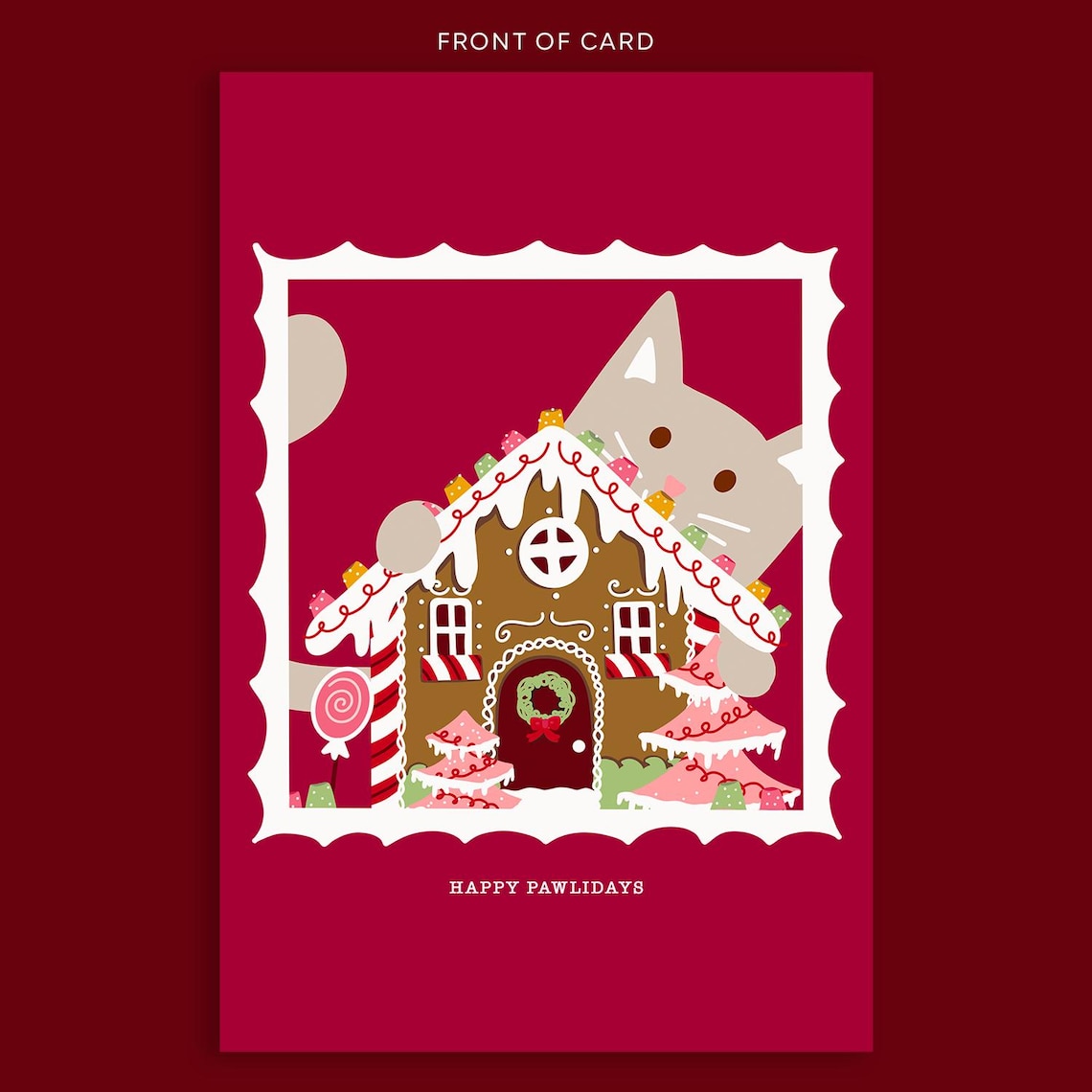 Gingerbread House Cat Postcard Digital Download Christmas Greeting Card ...