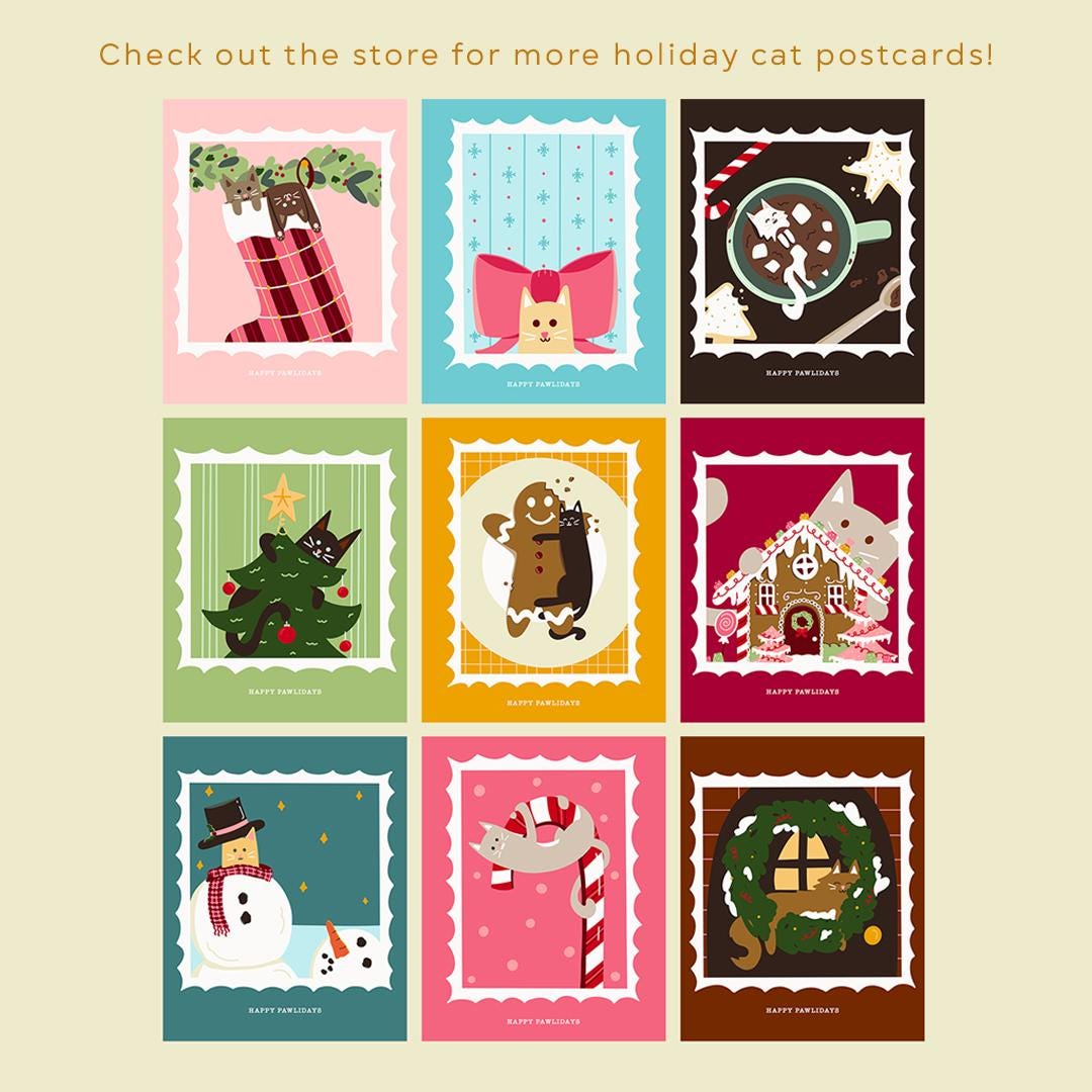 Stocking Cats Postcard Digital Download | Christmas Greeting Card ...