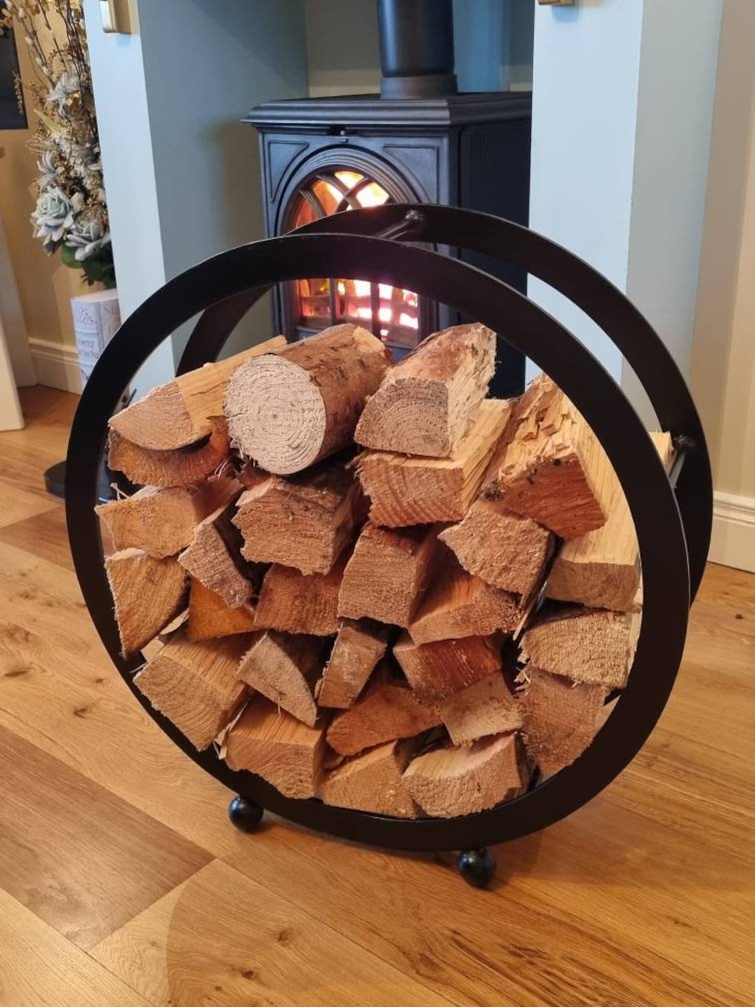 Wrought Iron Log Holder, Metal Log Basket, Circular Log Holder ...