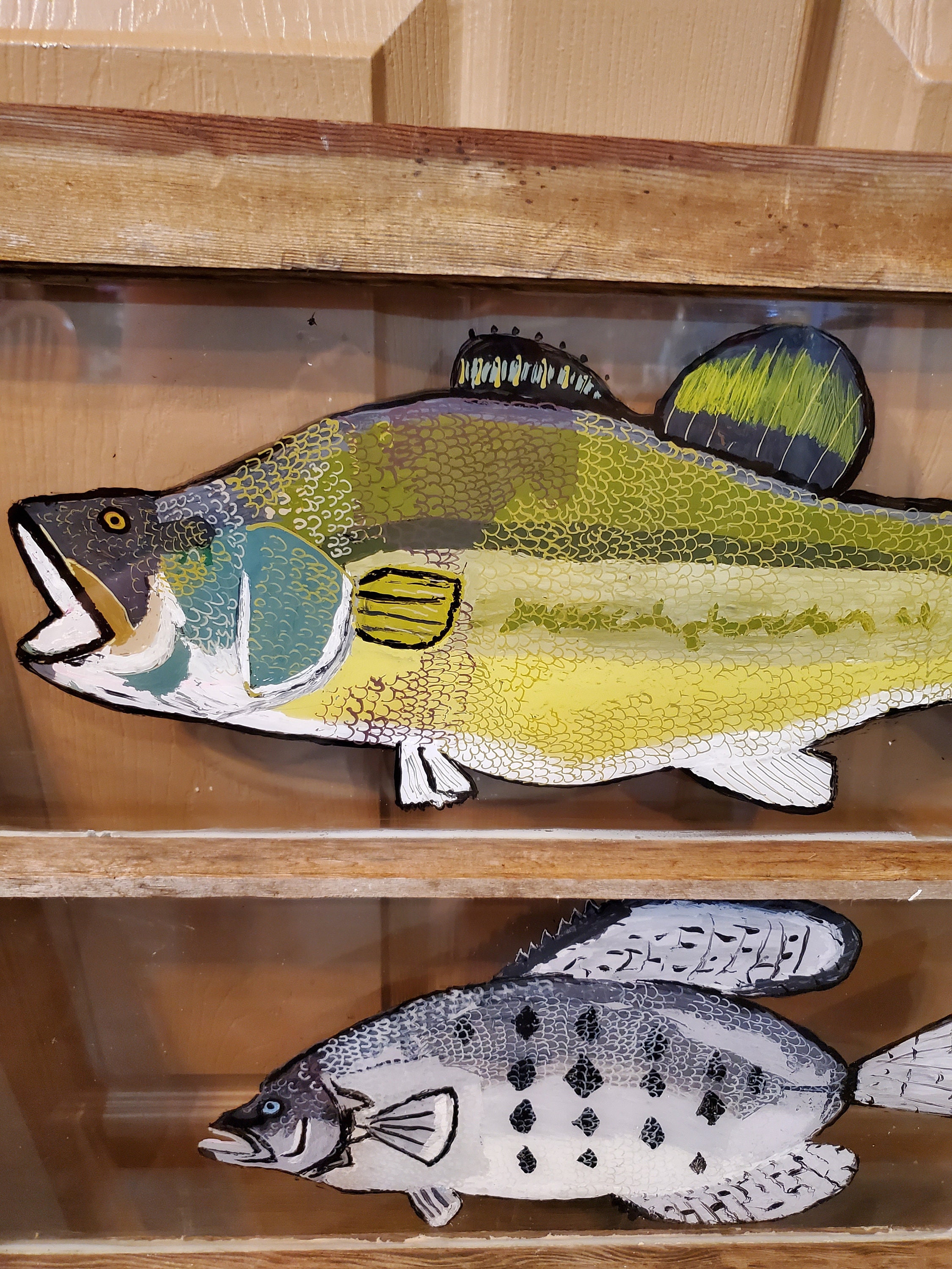 Vintage 3 Lite Wood Window Sash With Hand Painted Fish Bass Crappie ...
