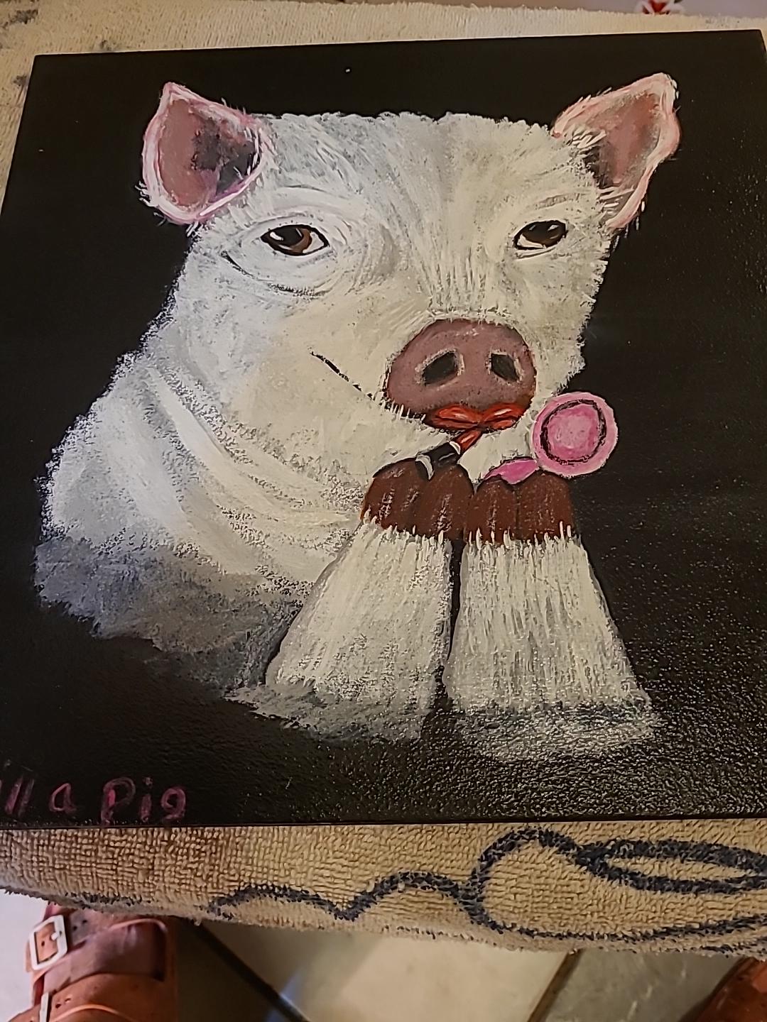 Whimsical Pig Painting: Acrylic on Porcelain Tile, Fun Farm Wall Art - Etsy