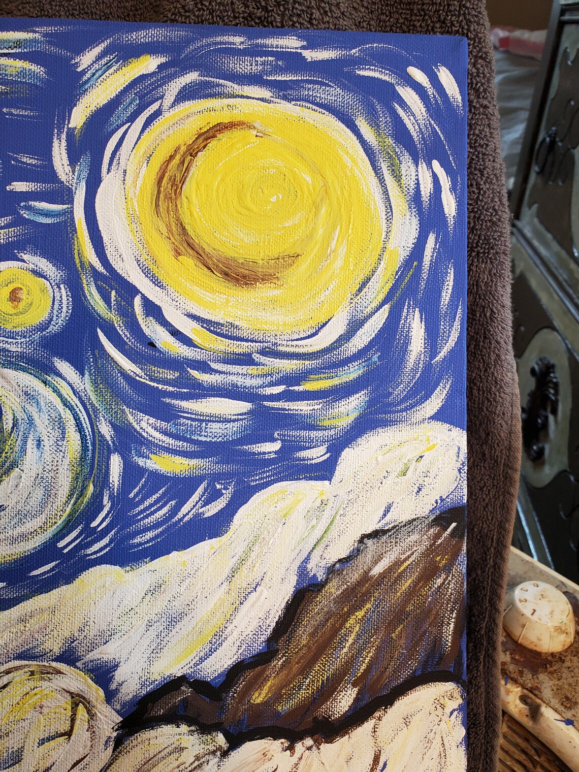 Hand Painted Acrylic Painting Starry Night Replica on Stretched Canvas ...