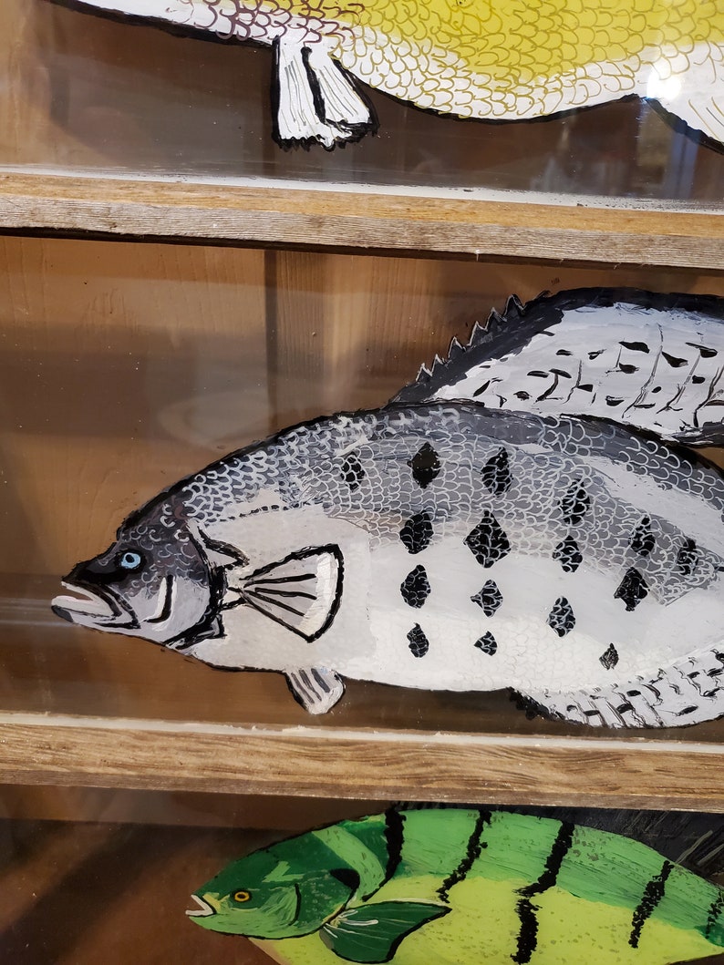 Vintage 3 Lite Wood Window Sash With Hand Painted Fish Bass Crappie ...