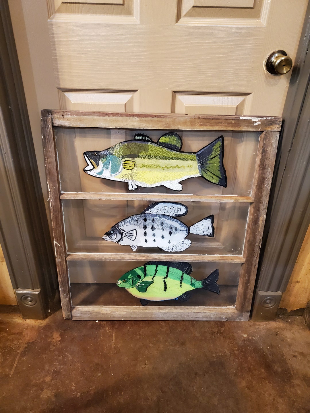 Vintage 3 Lite Wood Window Sash With Hand Painted Fish Bass Crappie ...
