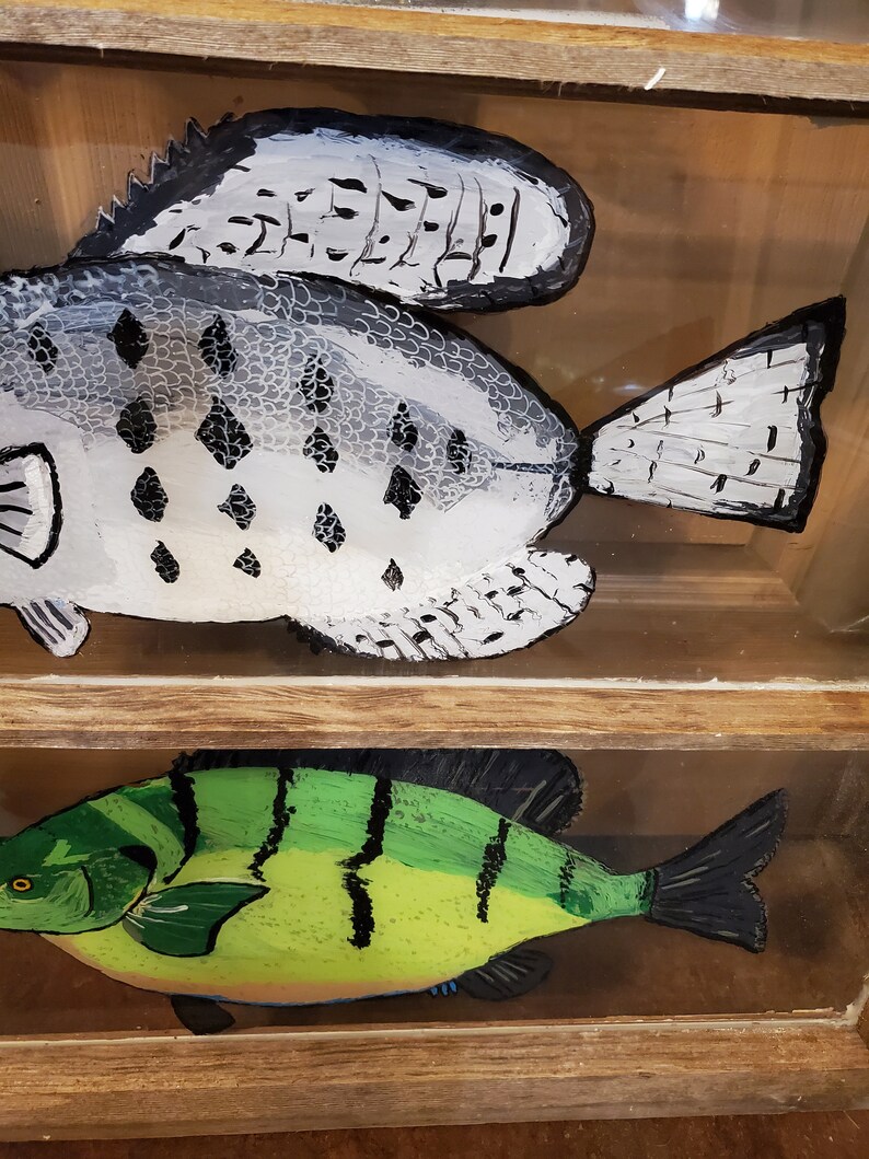 Vintage 3 Lite Wood Window Sash With Hand Painted Fish Bass Crappie ...