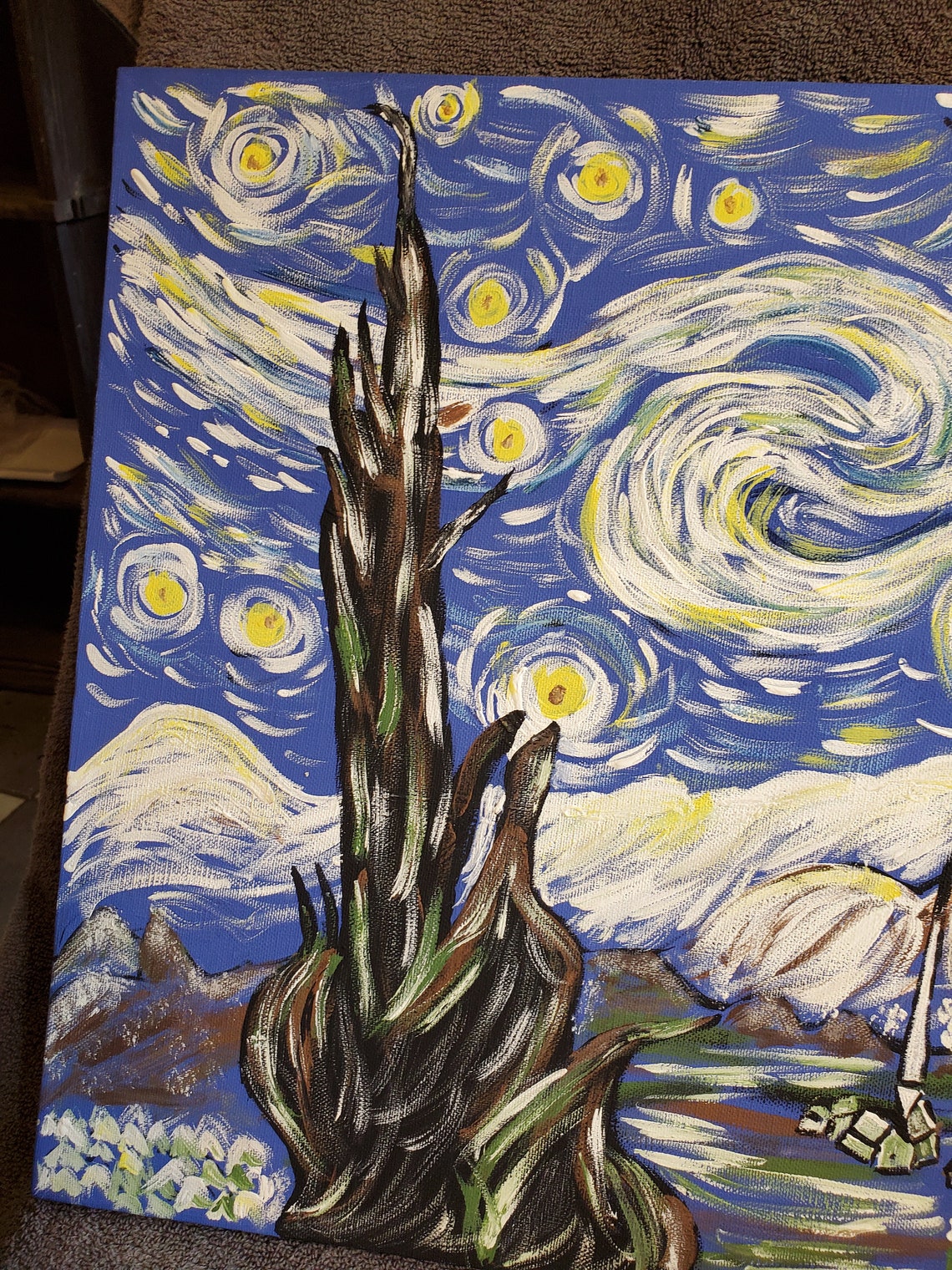 Hand Painted Acrylic Painting Starry Night Replica on Stretched Canvas ...