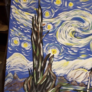 Hand Painted Acrylic Painting Starry Night Replica on Stretched Canvas ...