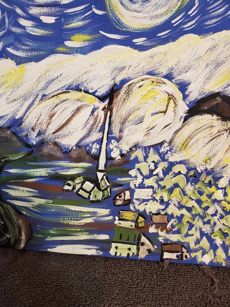 Hand Painted Acrylic Painting Starry Night Replica on Stretched Canvas ...