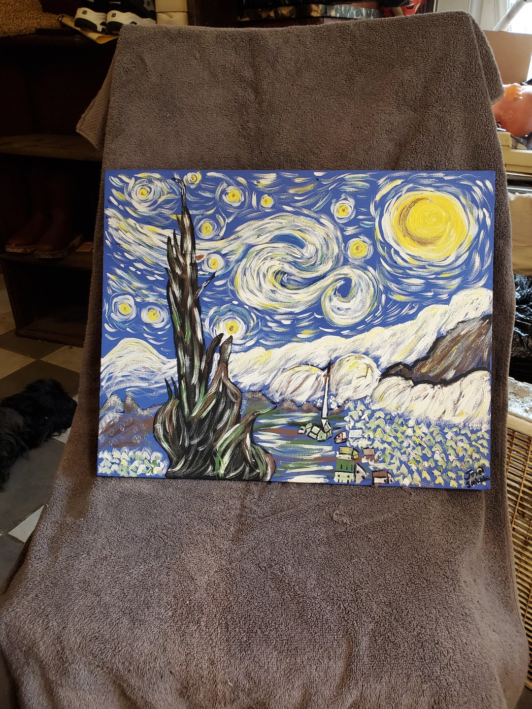 Hand Painted Acrylic Painting Starry Night Replica on Stretched Canvas ...