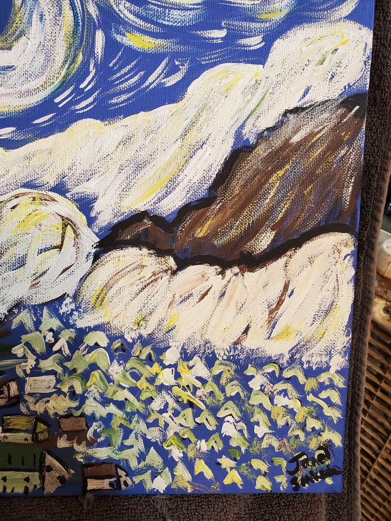 Hand Painted Acrylic Painting Starry Night Replica on Stretched Canvas ...