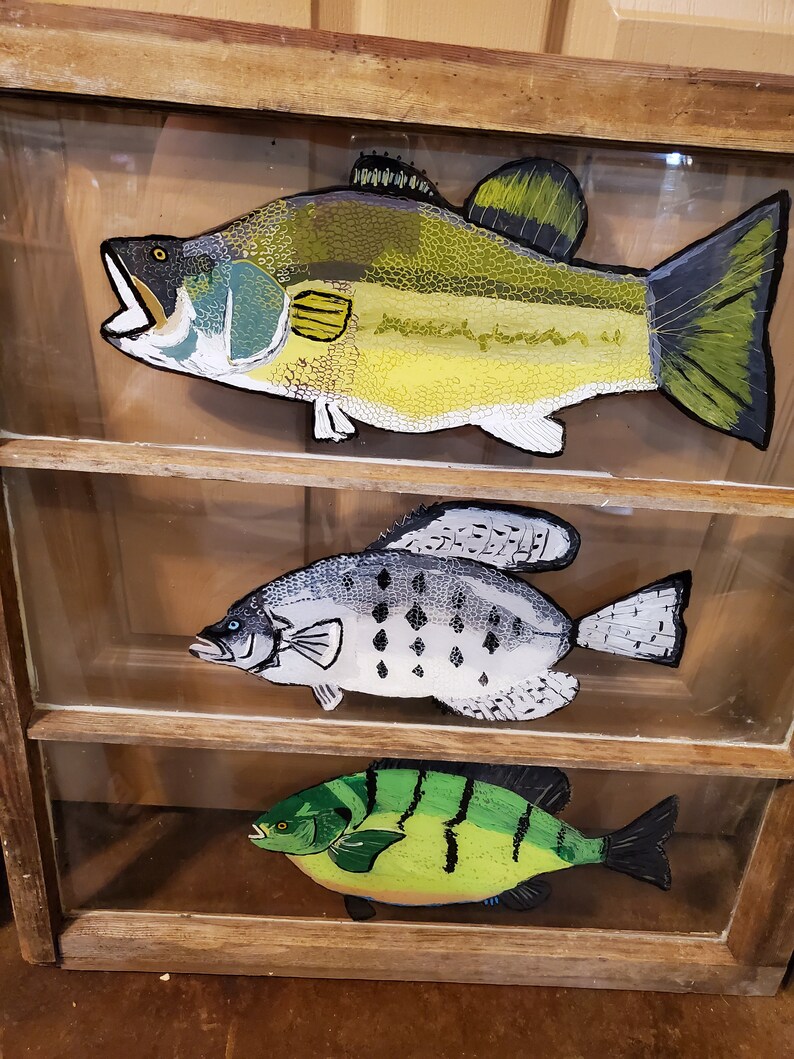 Vintage 3 Lite Wood Window Sash With Hand Painted Fish Bass Crappie ...