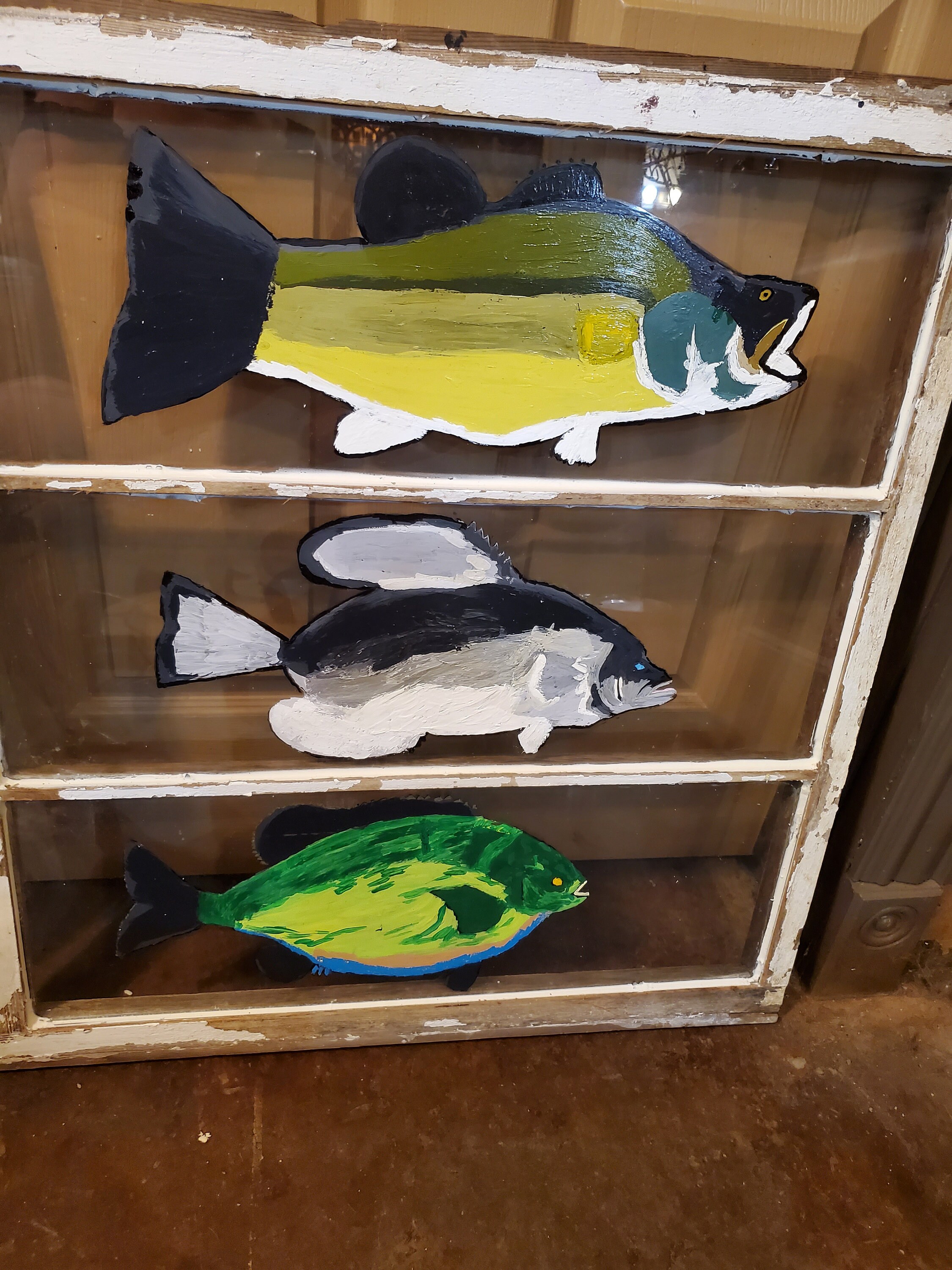 Vintage 3 Lite Wood Window Sash With Hand Painted Fish Bass Crappie ...
