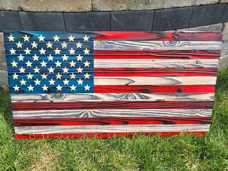 Rustic Wood Burnt American Flag - Etsy
