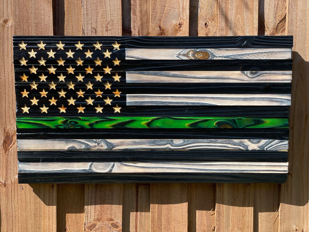 Rustic Thin Green Line Military Wood Burnt Flag - Etsy