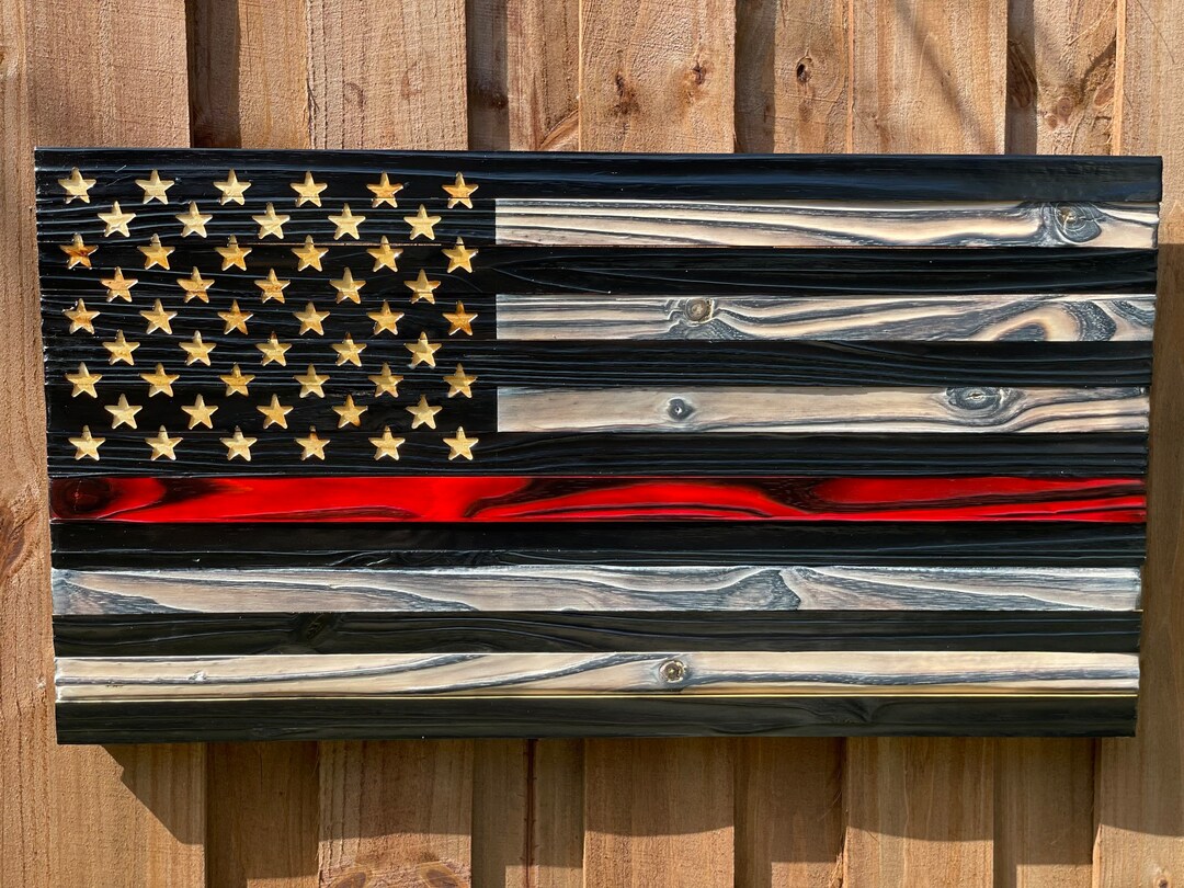 Rustic Thin Red Line Firefighter Wood Burnt Flag - Etsy