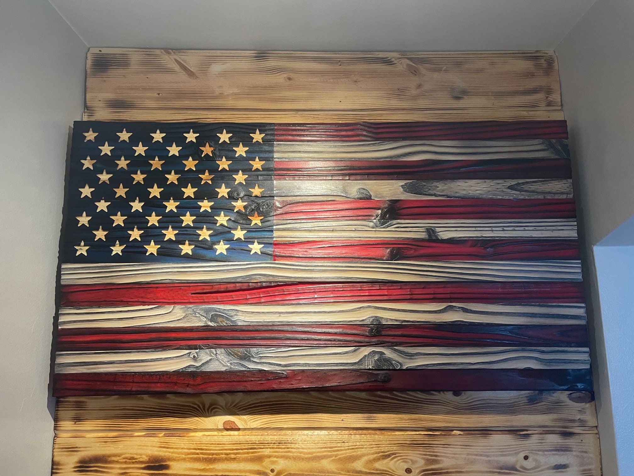 Rustic Wood Burnt American Flag - Etsy