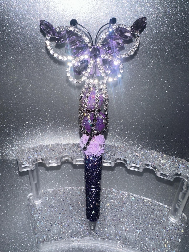 Butterfly With Dangles Rhinestone Bling Fancy Pens - Refillable Ink ...
