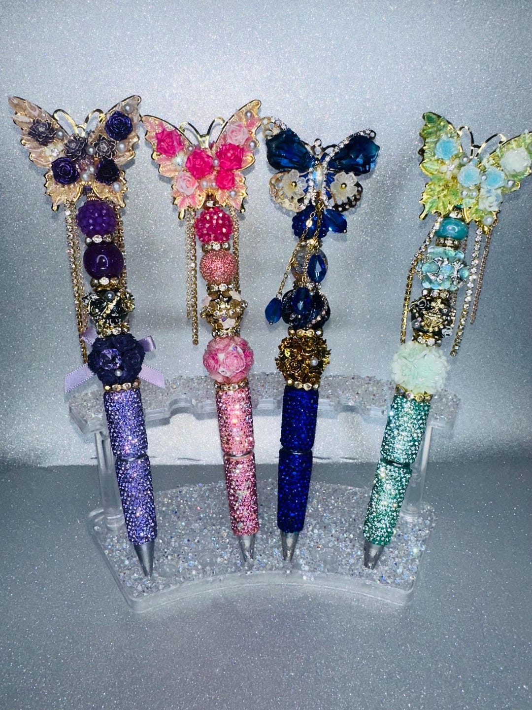 Butterfly With Dangles Rhinestone Bling Fancy Pens - Refillable Ink ...