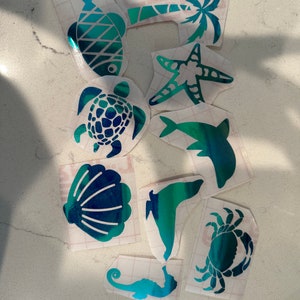 Tropical Beach Ocean Theme Decal Stickers || Dolphin, Palm Tree, Turtle ...