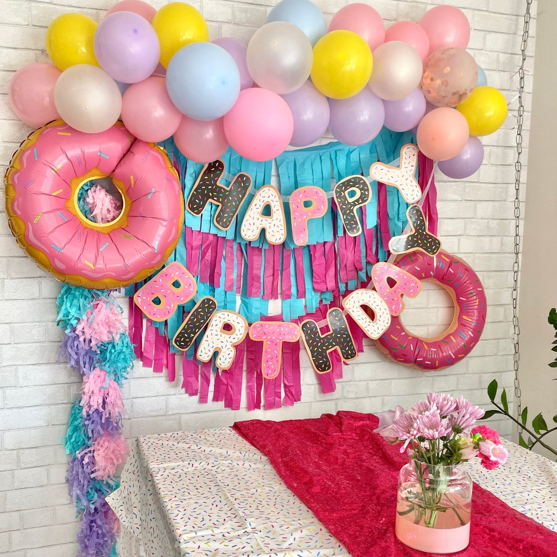 Donut Happy Birthday Banner Donut Grow up Birthday Party - Etsy