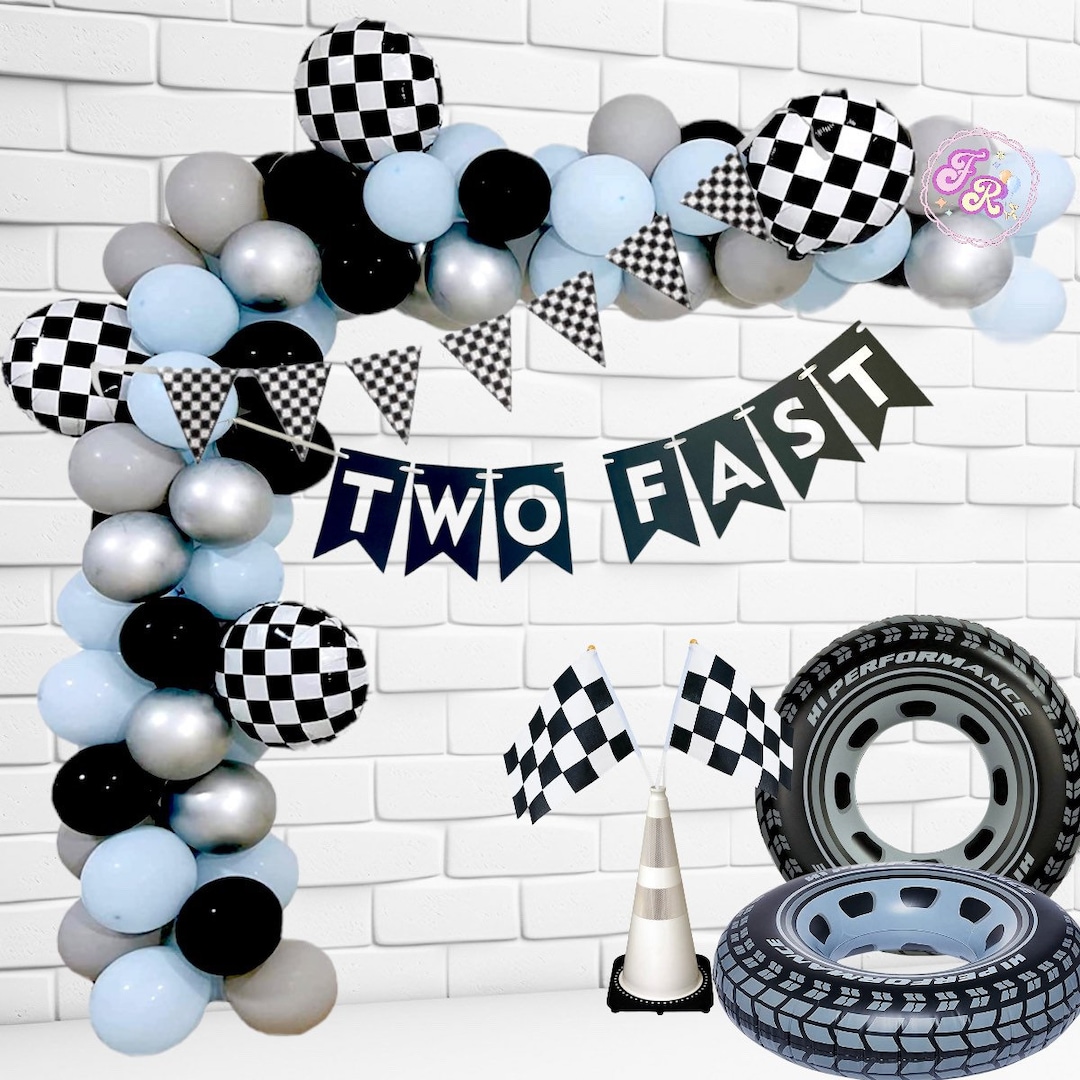 Two Fast Birthday Party - Modern Rave Car Birthday- Race Car Balloon ...