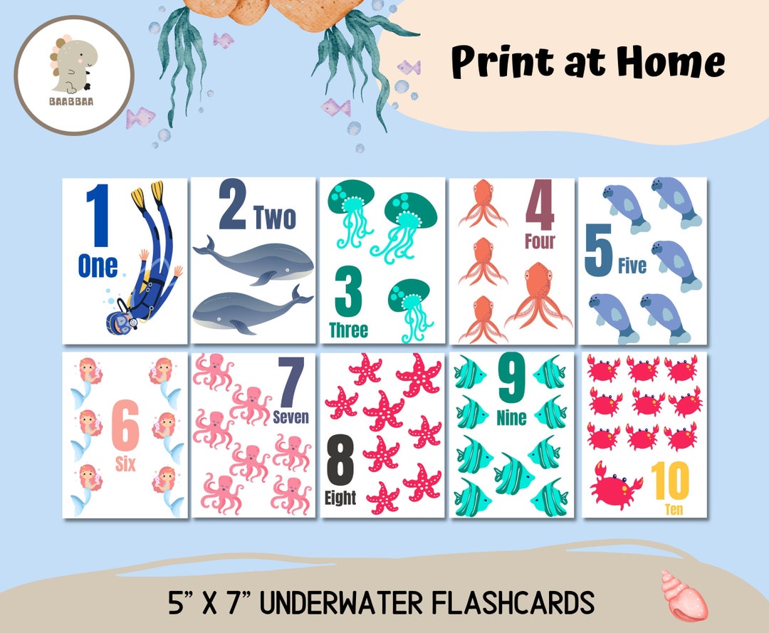 Underwater World Flash Cards 1 10 Preschool Kindergarten Activity ...