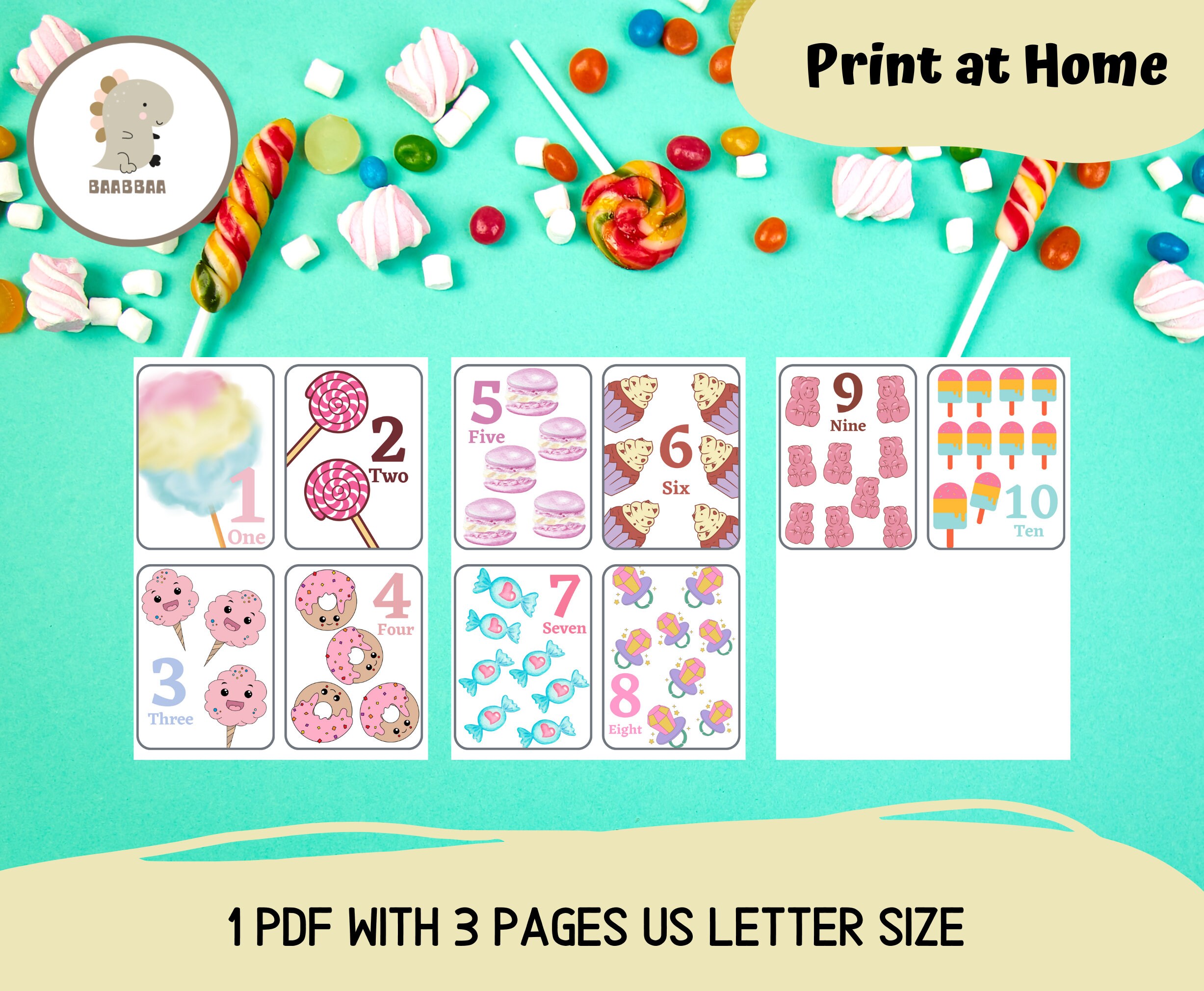 Candy Edition Number Flash Cards 1 - 10 | Preschool | Kindergarten ...