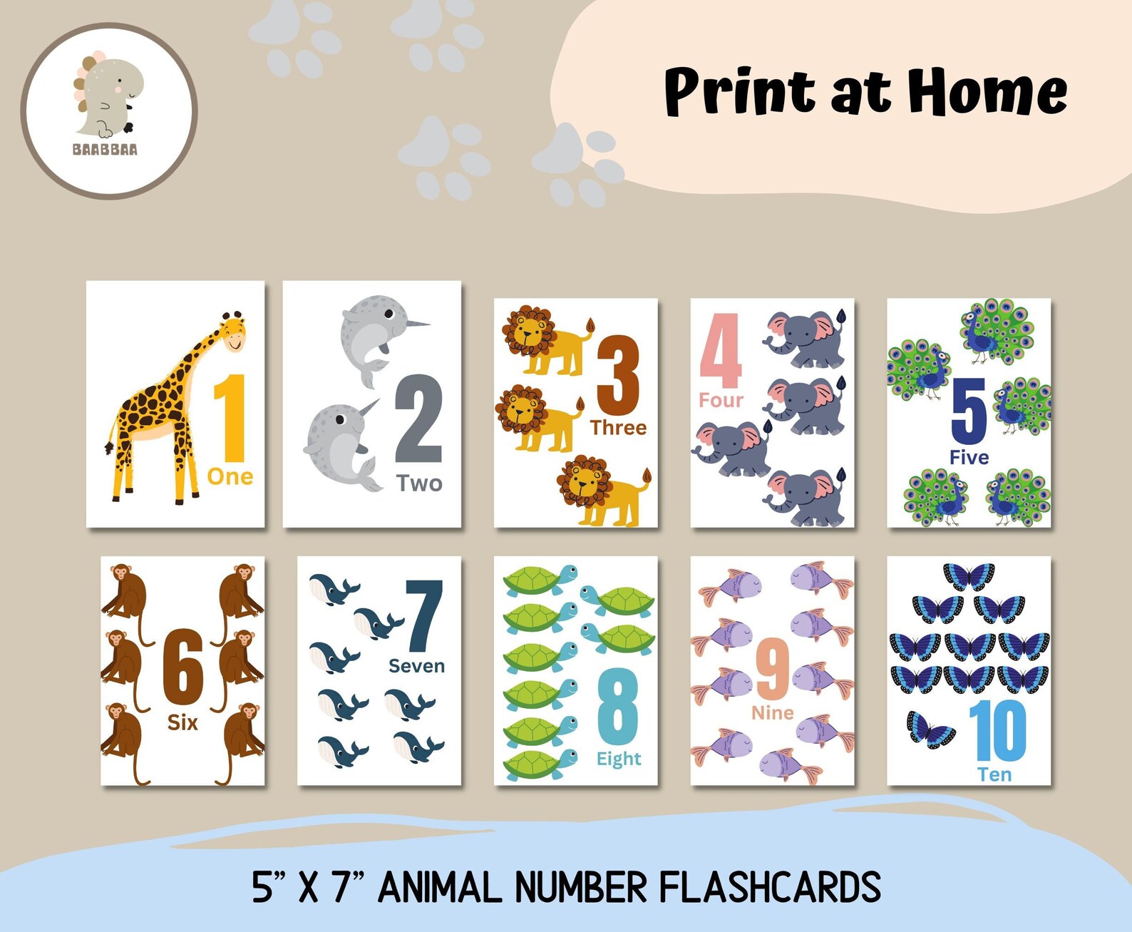 Animal Number Flash Cards 1 - 10 | Preschool | Kindergarten | Activity ...