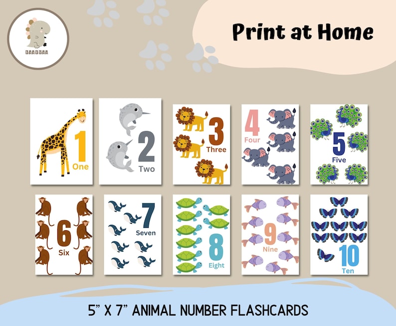 Animal Number Flash Cards 1 - 10 | Preschool | Kindergarten | Activity ...