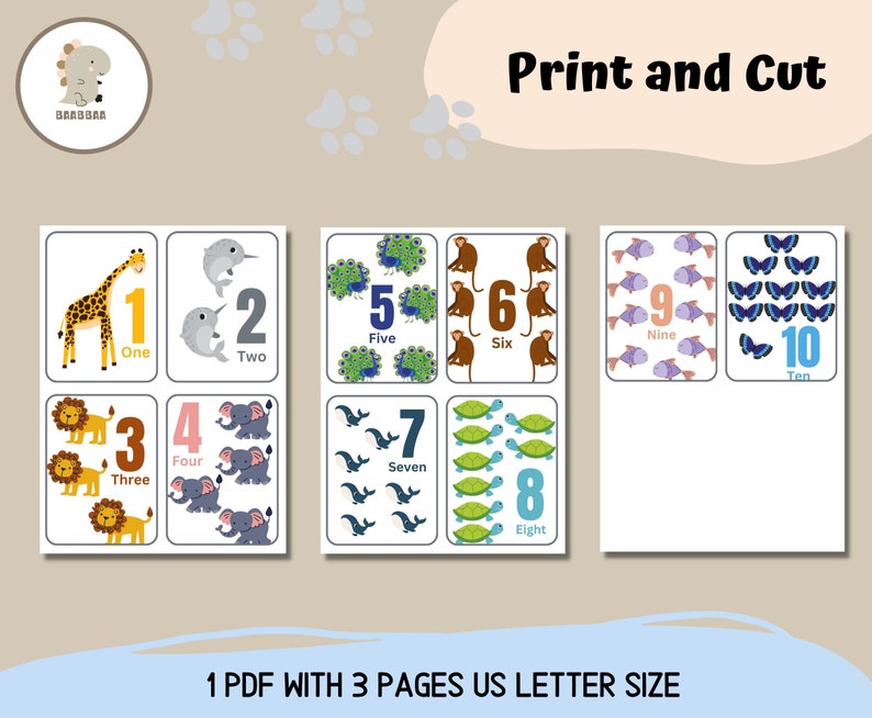 Animal Number Flash Cards 1 - 10 | Preschool | Kindergarten | Activity ...