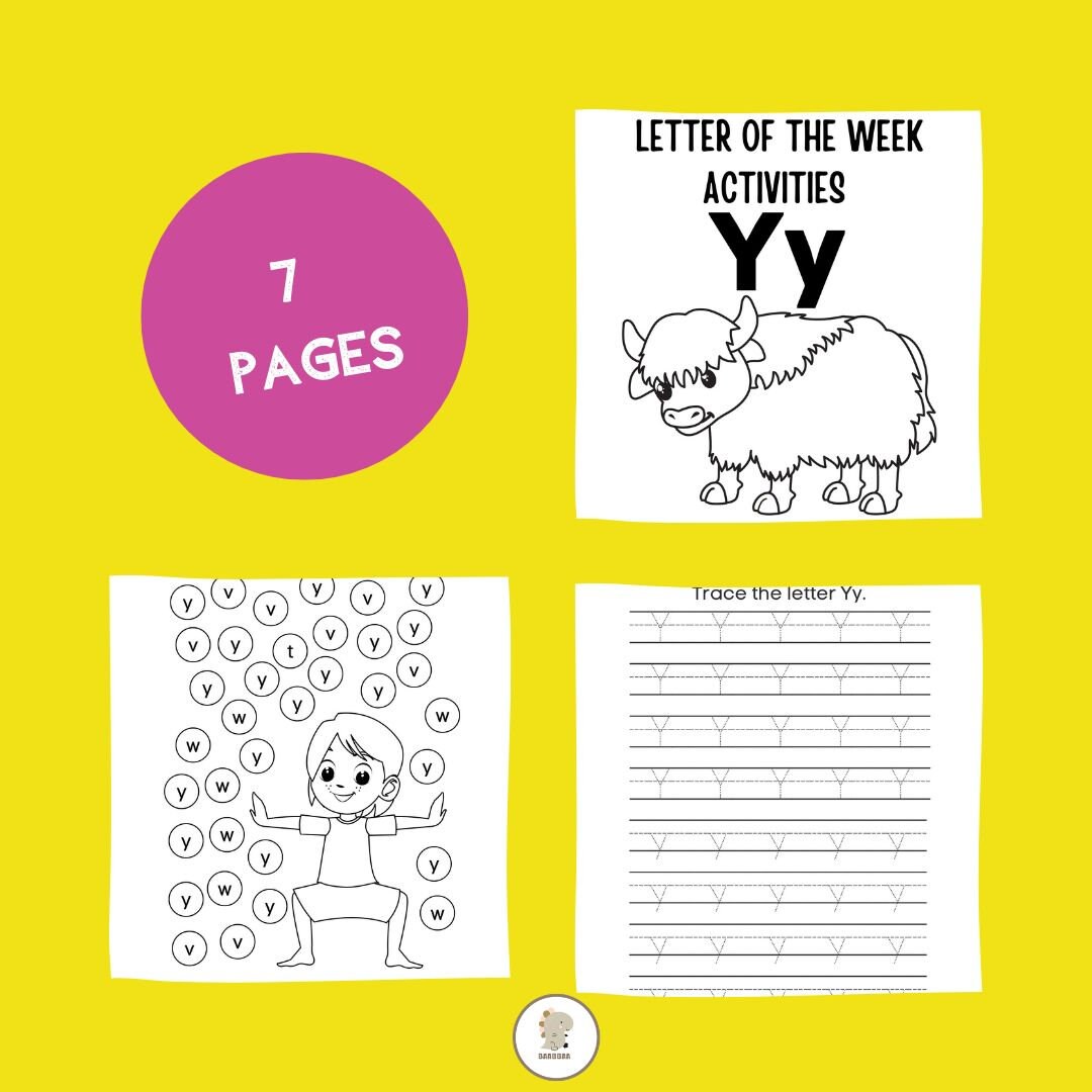 Alphabet Worksheets Yy Letter of the Week 7 Learning Pages for Kids - Etsy