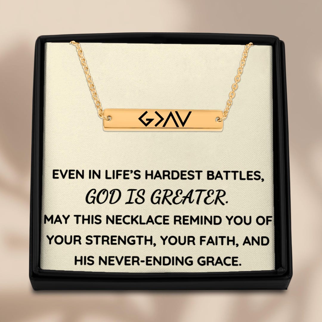 Personalized Christian Bar Necklace – God is Greater Pendant, Religious ...