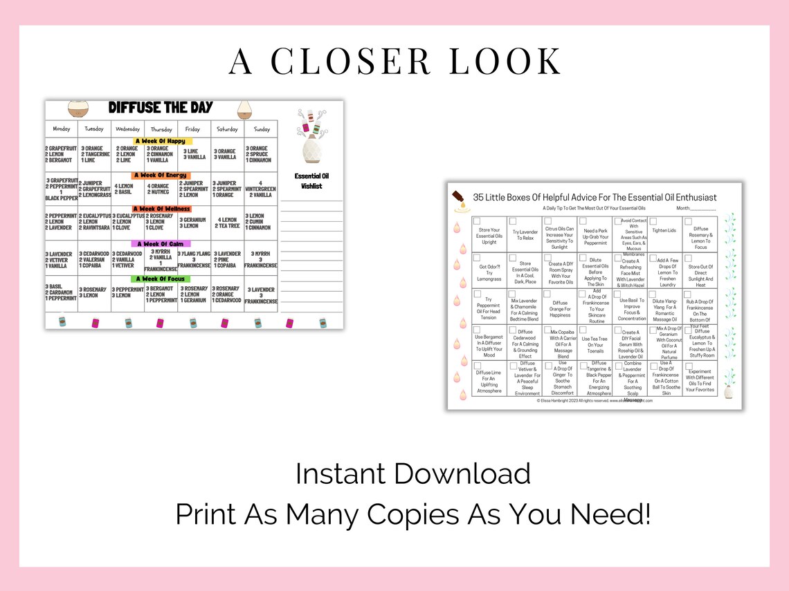 Diffuser Blends Calendar | Diffusing Calendar | Printable Download ...