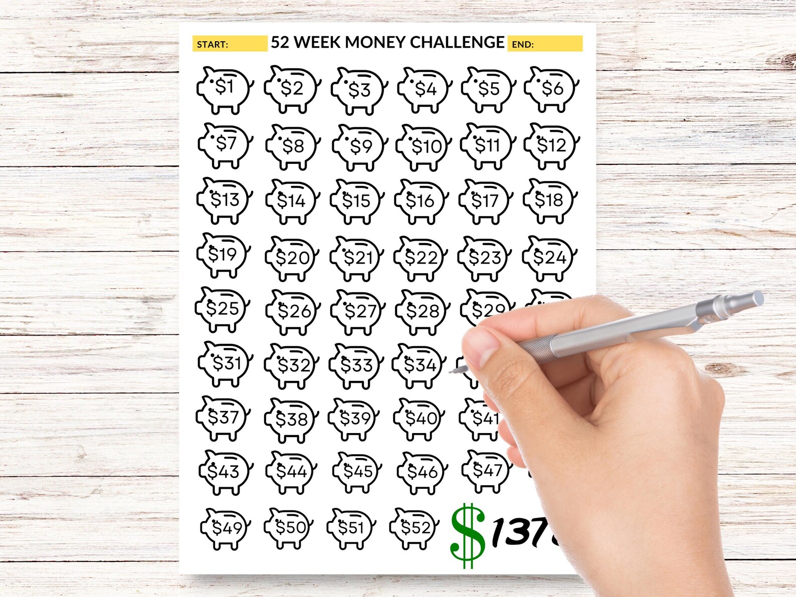 Printable 52 Week Money Challenge Tracker | Cash Envelope Savings Chart ...