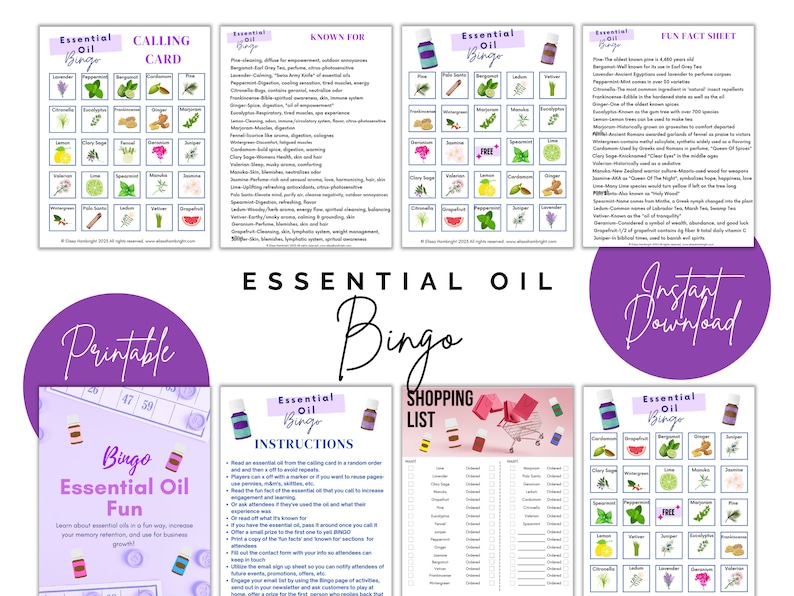 Bingo Game | Essential Oils | Printable Party Game | Digital Download ...