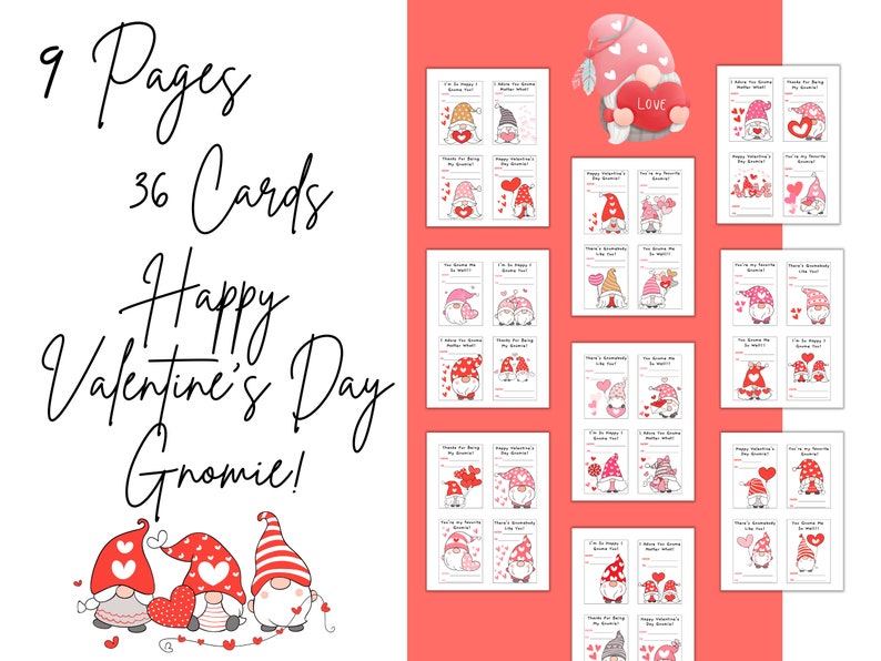 Printable Gnome Valentine's Day Cards-instant Download-cute Valentine's ...