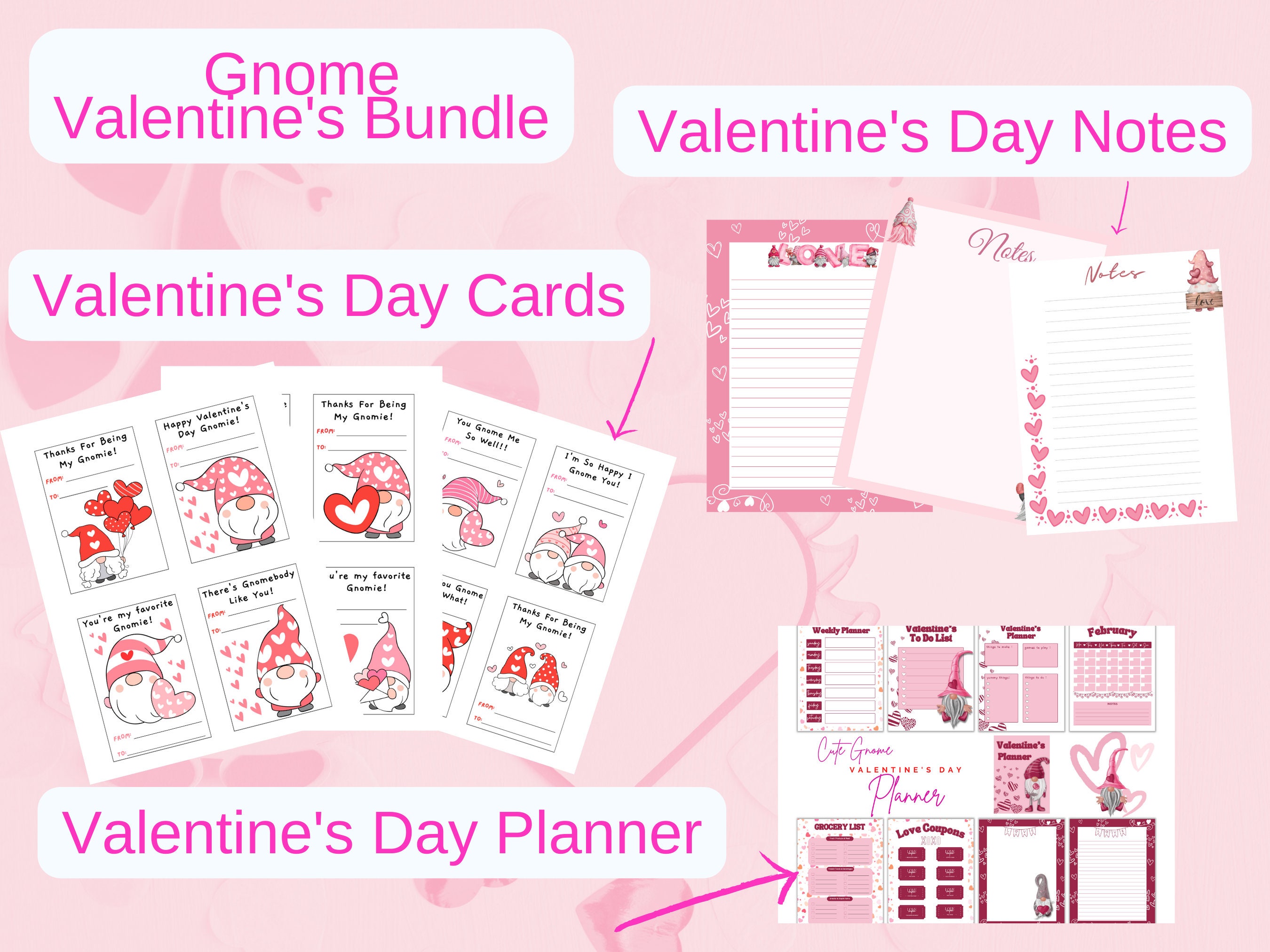 Cute Gnome Valentine's Day Planner, Valentine's Day Cards, Valentine's ...