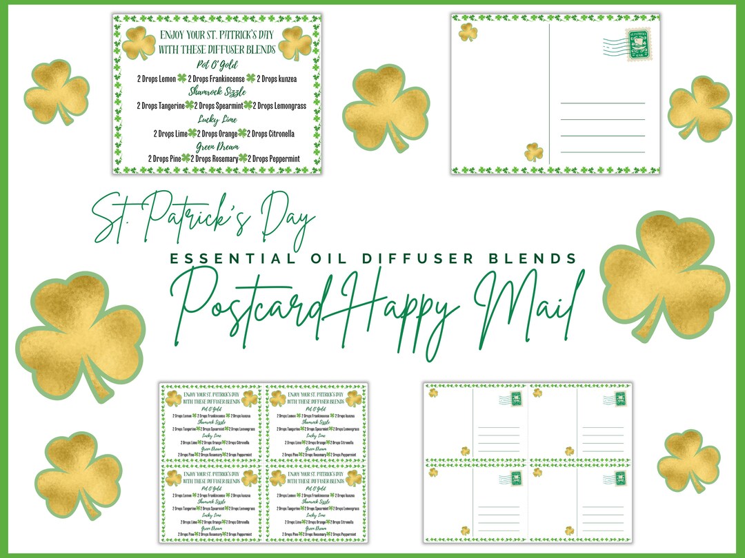 Happy Mail, St. Patricks Day, Printable Post Cards, Shamrock Diffuser ...