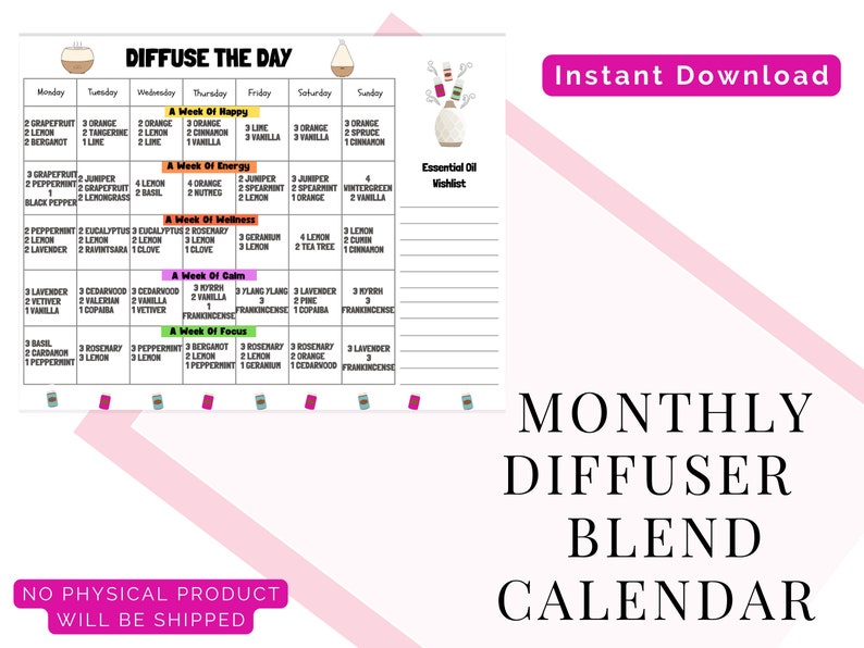 Diffuser Blends Calendar | Diffusing Calendar | Printable Download | Digital Download ...
