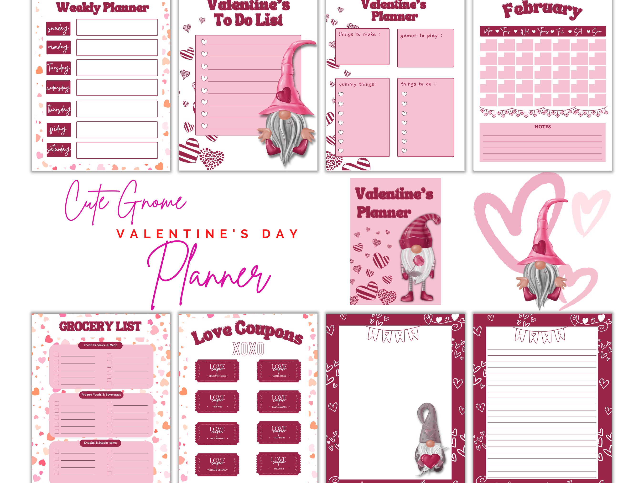Printable Gnome Valentine's Day Planner-instant Download-valentines to ...