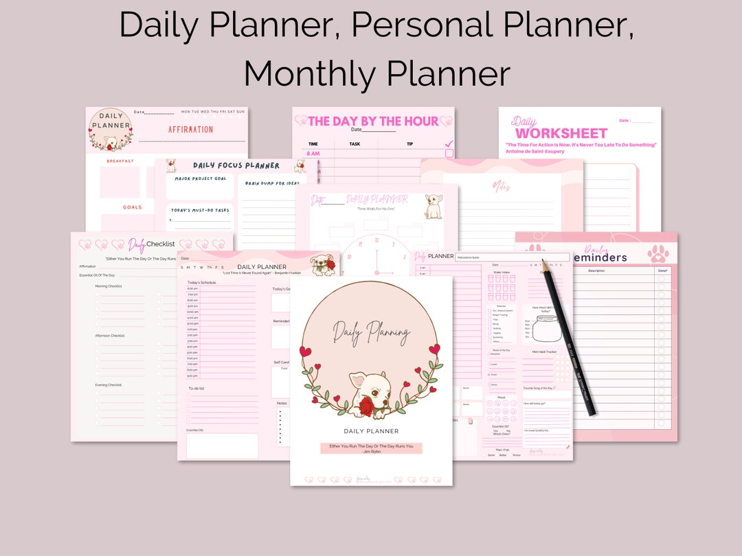 Daily Planner Undated | Cute Dog Theme | Planner Daily Weekly Monthly ...